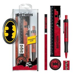 Official The Batman Red 5 Piece Stationary Set Pencil Case Ruler